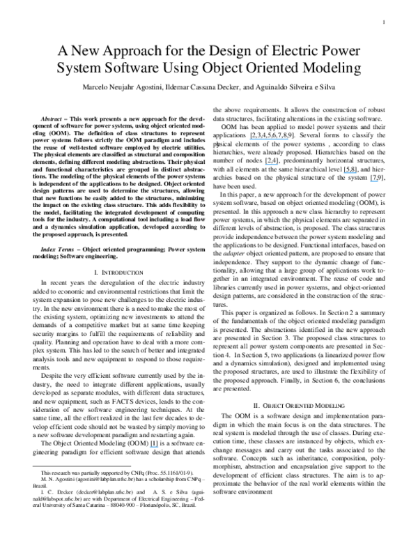 Pdf A New Approach For The Design Of Electric Power System Software Using Object Oriented Modeling