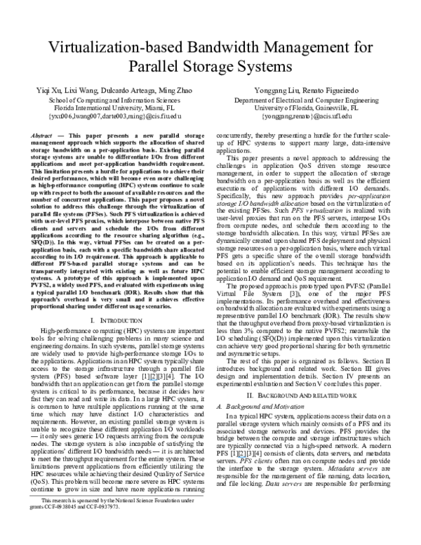 (PDF) Virtualization-based bandwidth management for parallel storage systems