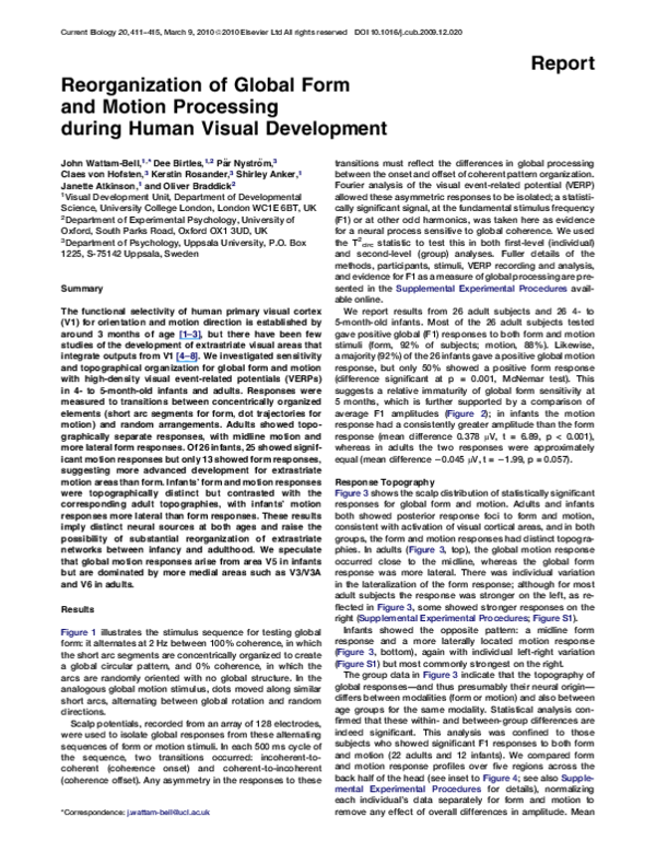 (PDF) Reorganization of Global Form and Motion Processing during Human Visual Development