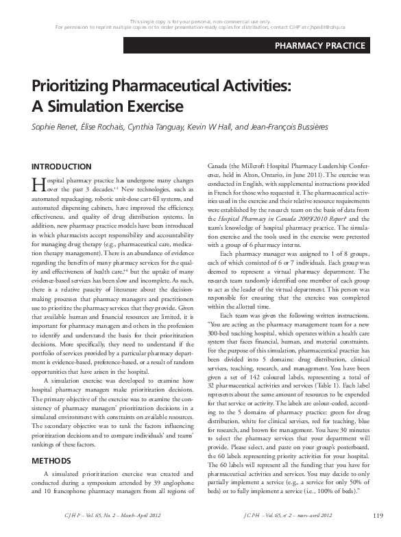 (PDF) Prioritizing Pharmaceutical Activities: A Simulation Exercise