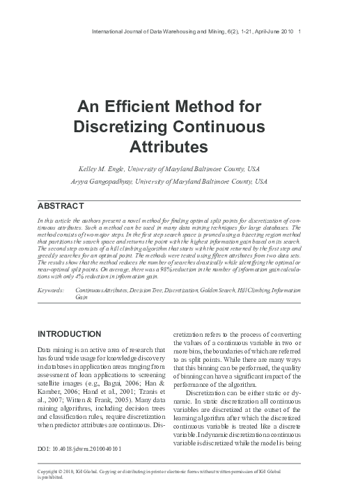 (PDF) An Efficient Method for Discretizing Continuous Attributes