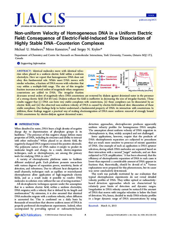 (PDF) Non-uniform Velocity of Homogeneous DNA in a Uniform Electric ...