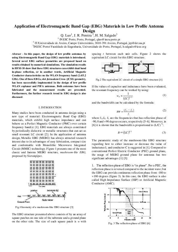 (PDF) Application of Electromagnetic Band Gap (EBG) Materials in Low ...