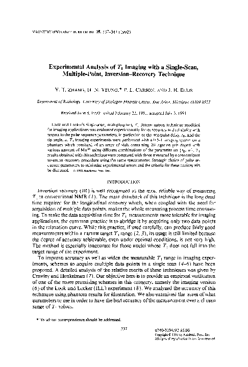 (PDF) Experimental analysis ofT1 imaging with a single-scan, multiple ...