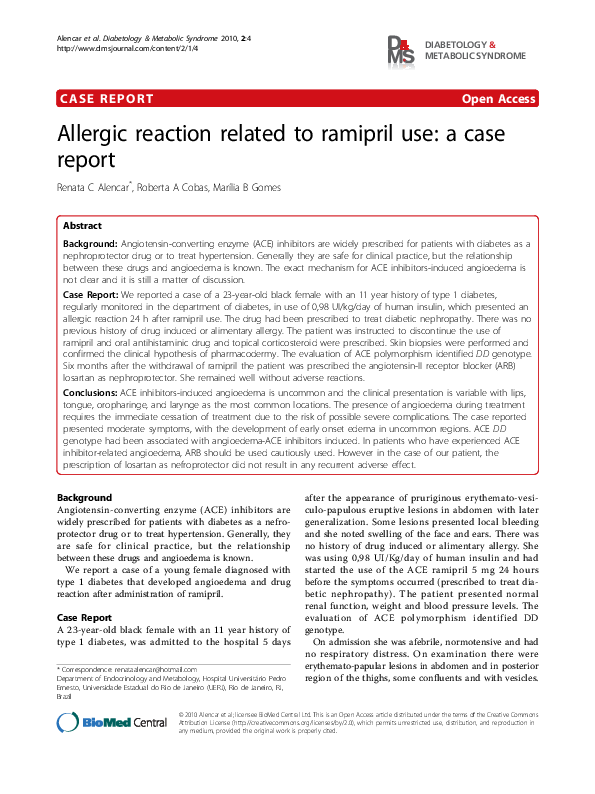 (PDF) Allergic reaction related to ramipril use: a case report