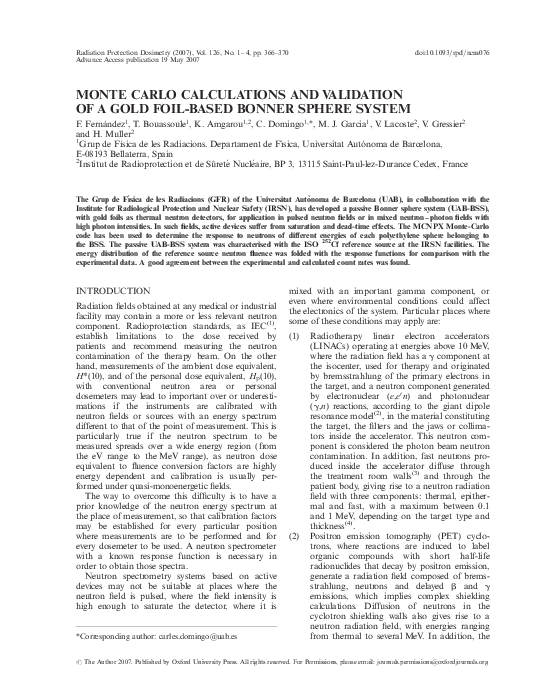 (PDF) Monte Carlo calculations and validation of a gold foil-based ...