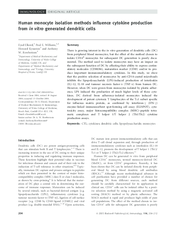 (PDF) Human monocyte isolation methods influence cytokine production ...