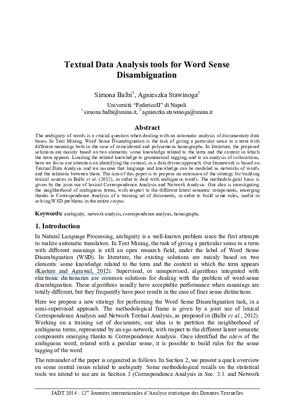 (PDF) Textual Data Analysis tool for Word Sense Disambiguation