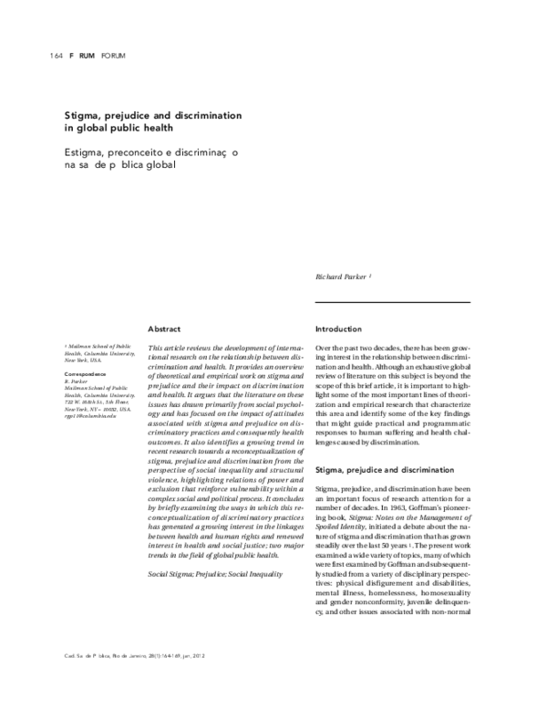 (PDF) Stigma, prejudice and discrimination in global public health