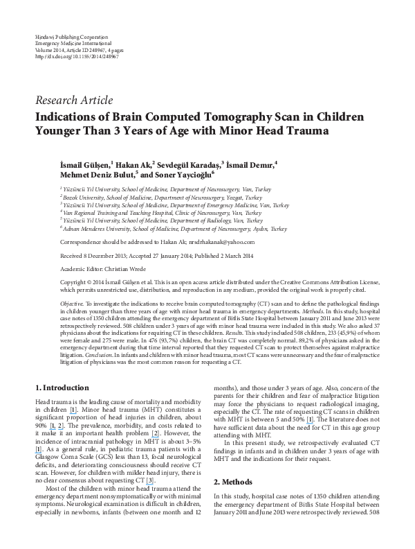 (PDF) Indications of Brain Computed Tomography Scan in Children Younger ...