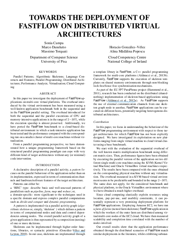 (PDF) Towards The Deployment Of Fastflow On Distributed Virtual Architectures