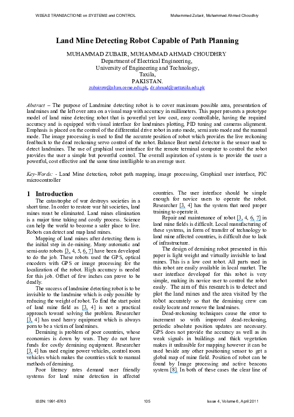 (PDF) Land Mine Detecting Robot Capable of Path Planning