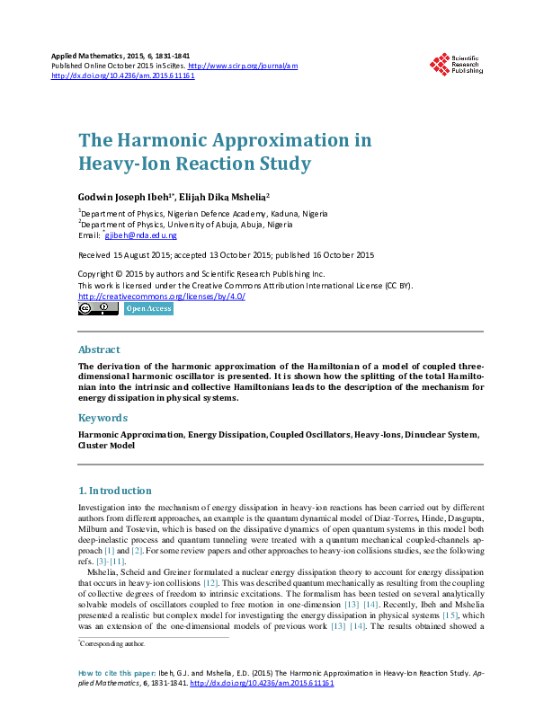 (PDF) The Harmonic Approximation in Heavy-Ion Reaction Study