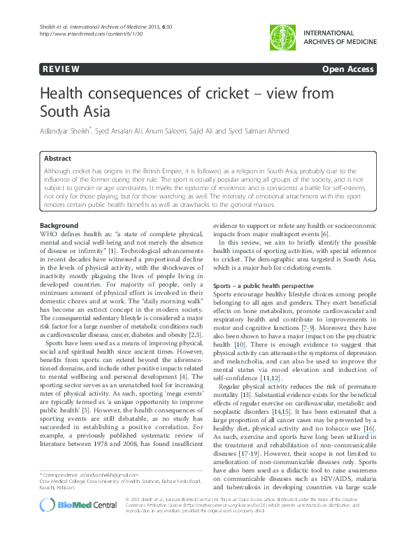 (PDF) Health consequences of cricket – view from South Asia
