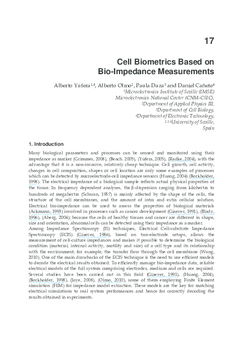 (PDF) Cell Biometrics Based on Bio-Impedance Measurements