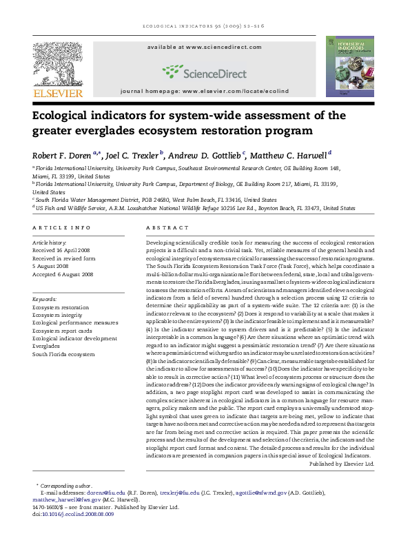 (PDF) Ecological indicators for system-wide assessment of the greater ...