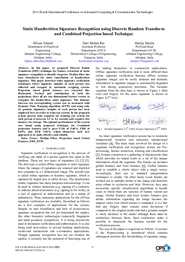(PDF) Static Handwritten Signature Recognition Using Discrete Random ...