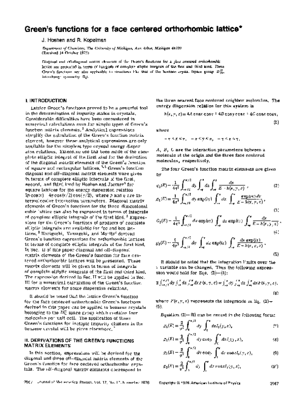 (PDF) Green’s functions for a face centered orthorhombic lattice