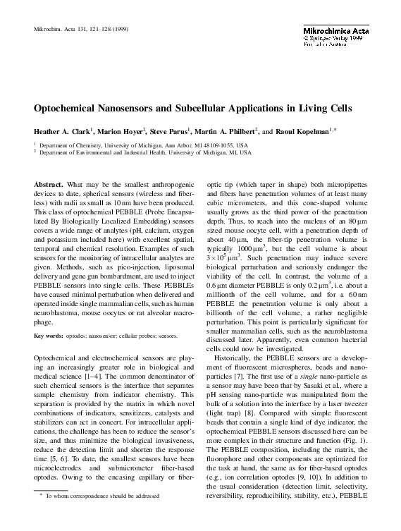 (PDF) Optochemical Nanosensors and Subcellular Applications in Living Cells