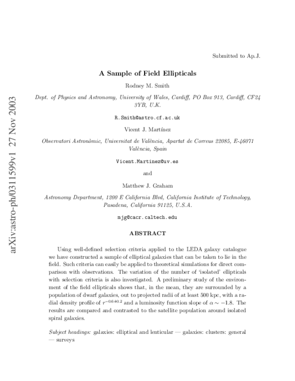 (PDF) A sample of field ellipticals