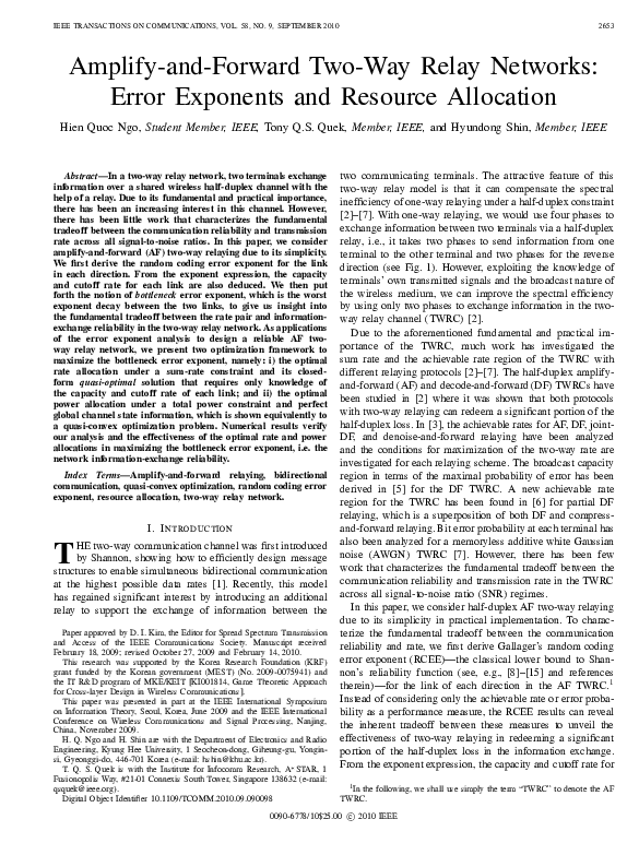 Pdf Error Exponents In Two Way Relay Networks