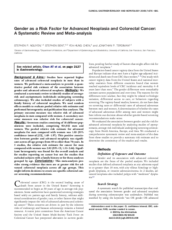 Pdf Gender As A Risk Factor For Advanced Neoplasia And Colorectal