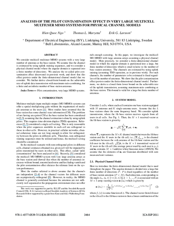 (PDF) Analysis of the pilot contamination effect in very large multicell multiuser MIMO systems ...