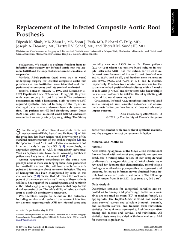 (PDF) Replacement of the Infected Composite Aortic Root Prosthesis
