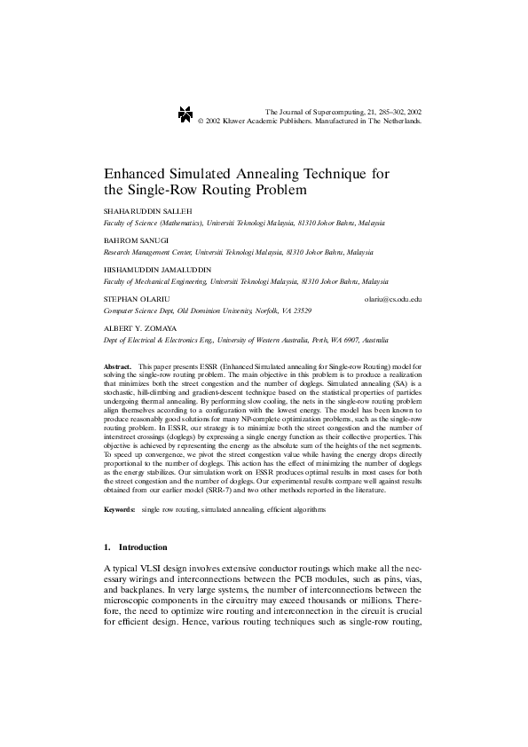 (PDF) Enhanced simulated annealing technique for the single-row routing problem
