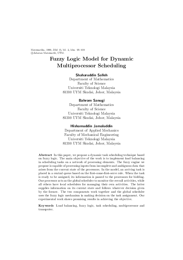 Pdf Fuzzy Logic Model For Dynamic Multiprocessor Scheduling