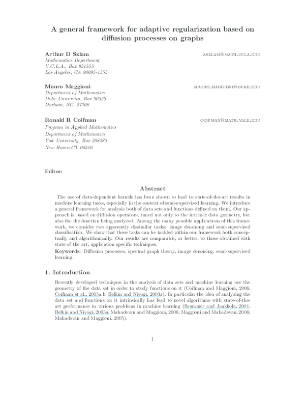 (PDF) A general framework for adaptive regularization based on diffusion processes on graphs