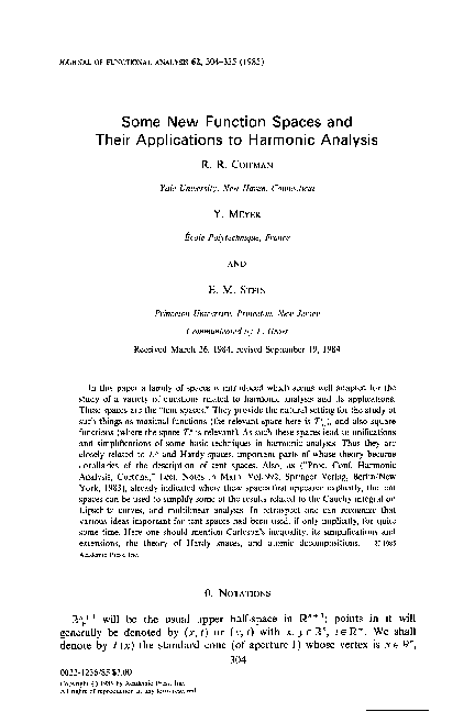 (PDF) Some new function spaces and their applications to Harmonic analysis