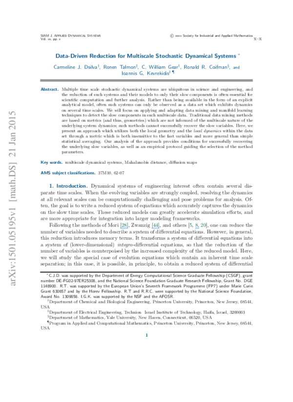(PDF) Data-Driven Reduction for Multiscale Stochastic Dynamical Systems | Ronen Talmon and ...