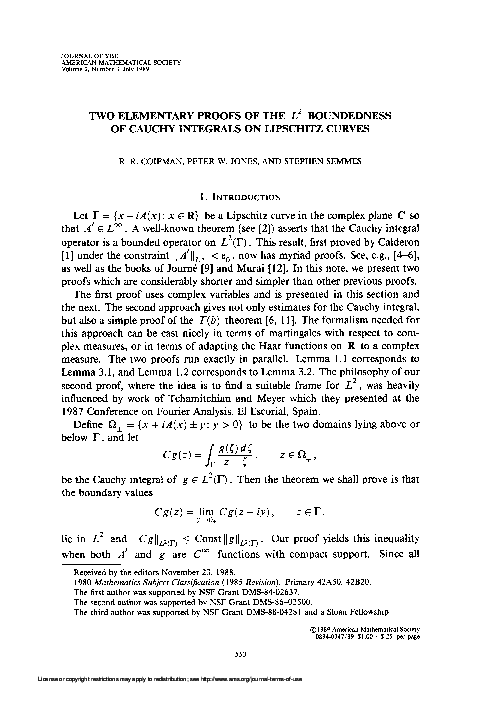 (PDF) Two Elementary Proofs of the L 2 Boundedness of Cauchy Integrals ...