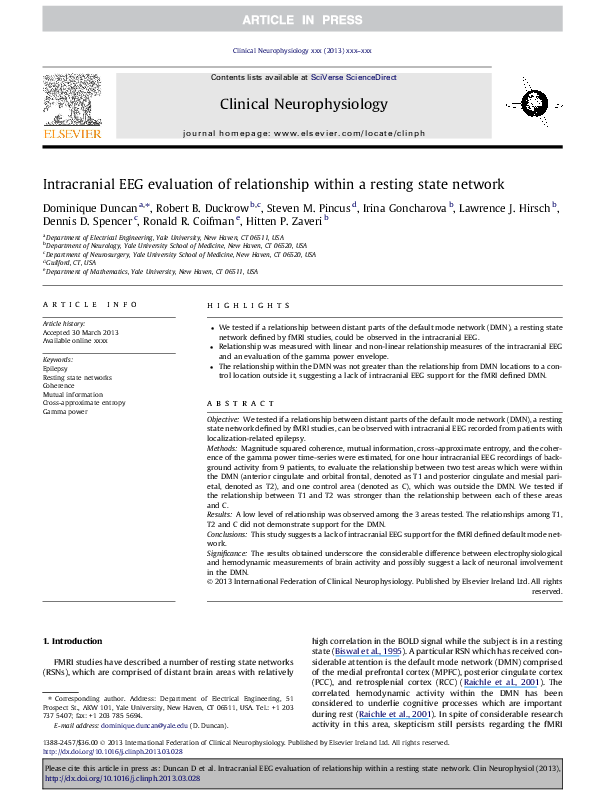 (PDF) Intracranial EEG evaluation of relationship within a resting state network