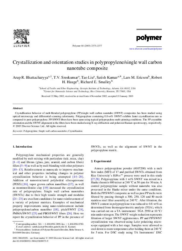 (PDF) Crystallization and orientation studies in polypropylene/single ...