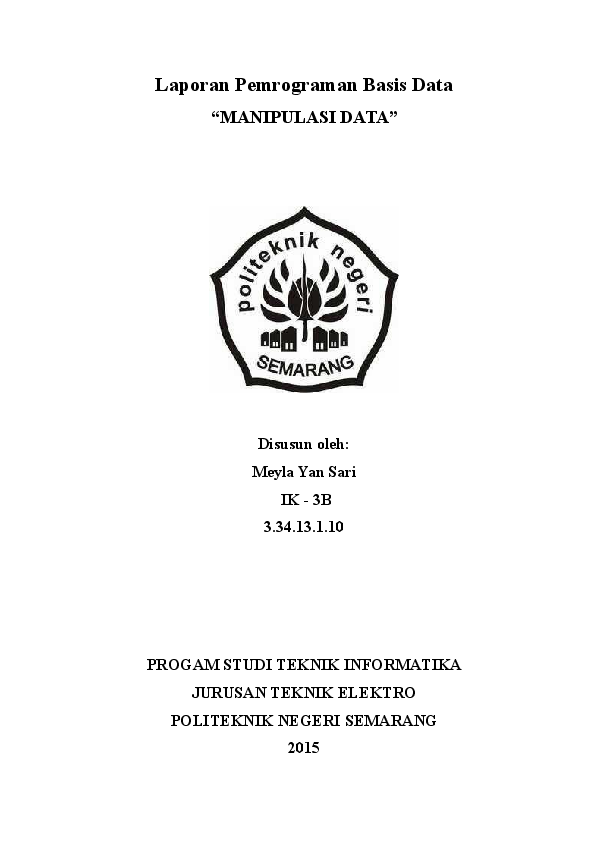 (DOC) Laporan Pemrograman Basis Data " MANIPULASI DATA " Disusun oleh