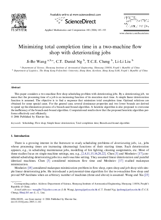 (PDF) Minimizing total completion time in a two-machine flow shop with deteriorating jobs ...
