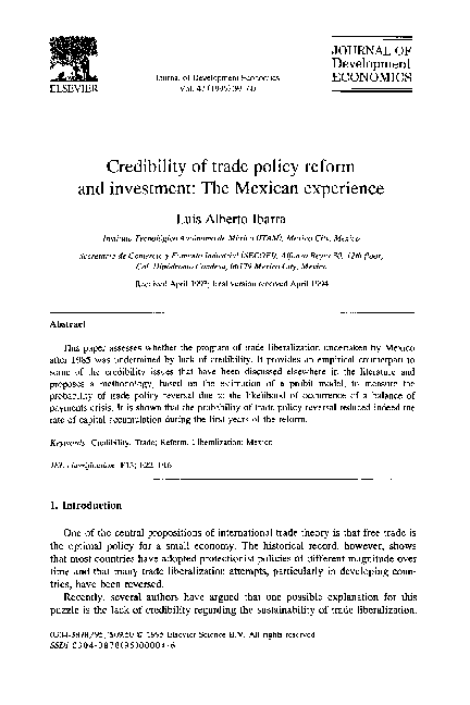 (PDF) Credibility of trade policy reform and investment: the Mexican ...