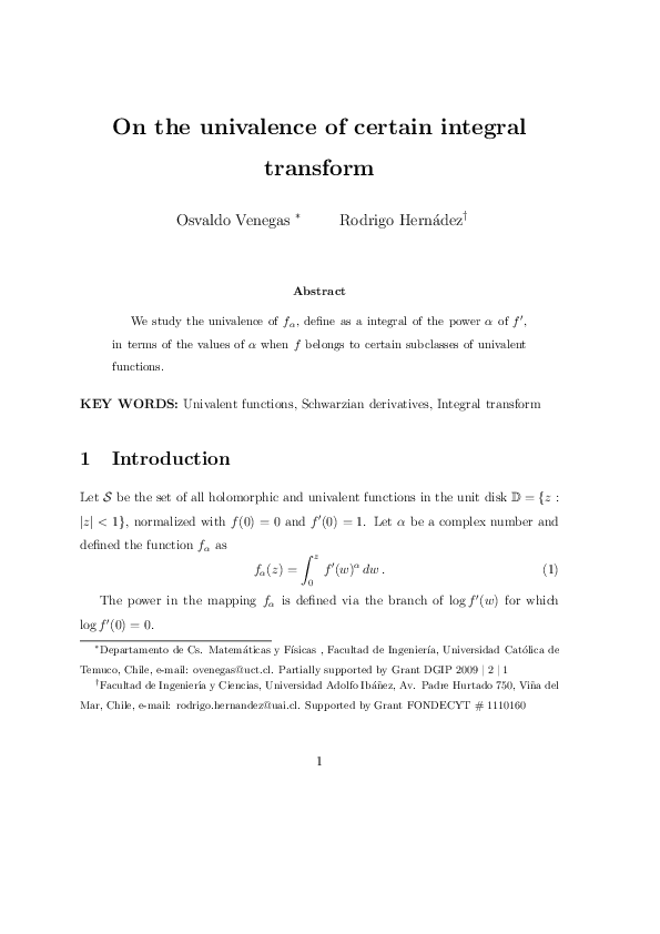 (PDF) On the univalence of certain integral transform