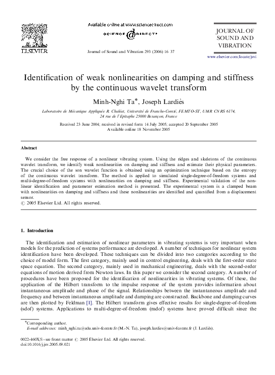 (PDF) Identification of weak nonlinearities on damping and stiffness by ...