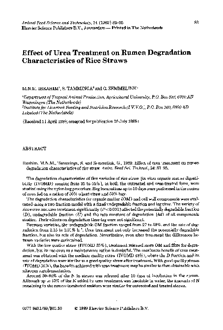(PDF) Effect of urea treatment on rumen degradation characteristics of ...