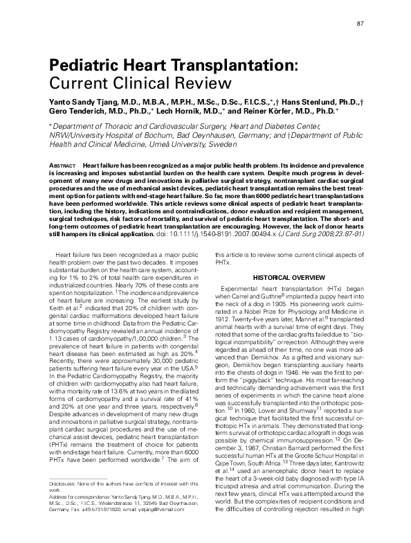 (PDF) Pediatric Heart Transplantation: Current Clinical Review