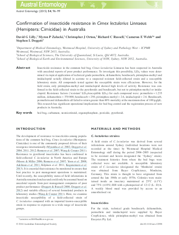 (PDF) Confirmation of insecticide resistance in C imex lectularius Linnaeus (Hemiptera ...