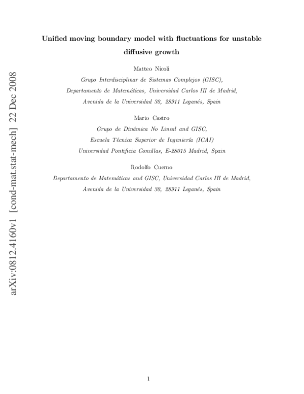 (PDF) Unified moving-boundary model with fluctuations for unstable diffusive growth