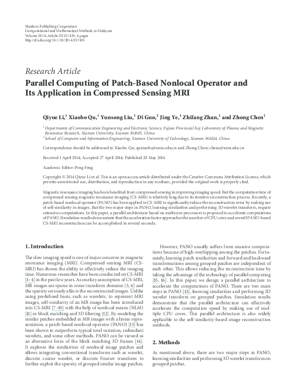 Pdf Parallel Computing Of Patch Based Nonlocal Operator And Its Application In Compressed