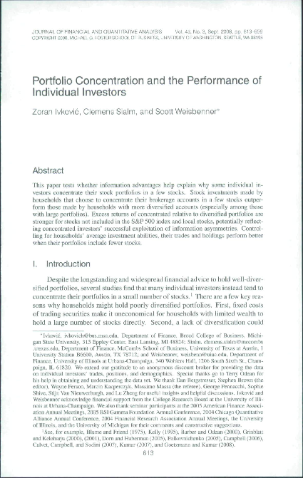 (PDF) Portfolio Concentration and the Performance of Individual Investors