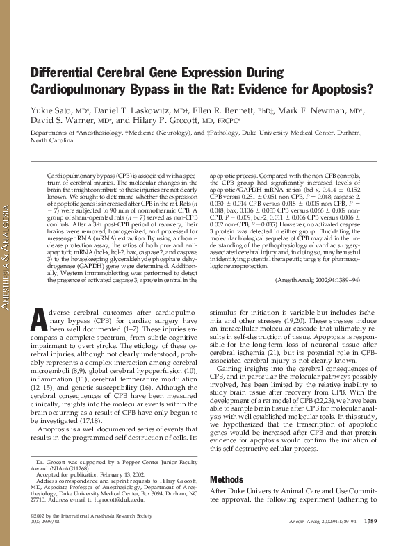 (PDF) Differential Cerebral Gene Expression During Cardiopulmonary Bypass in the Rat: Evidence ...
