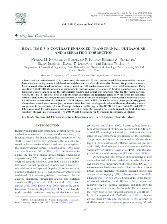 (PDF) Real-Time 3-D Contrast-Enhanced Transcranial Ultrasound and Aberration Correction