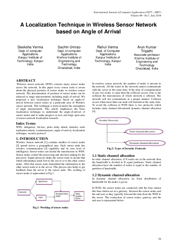 Pdf A Localization Technique In Wireless Sensor Network Based On Angle Of Arrival